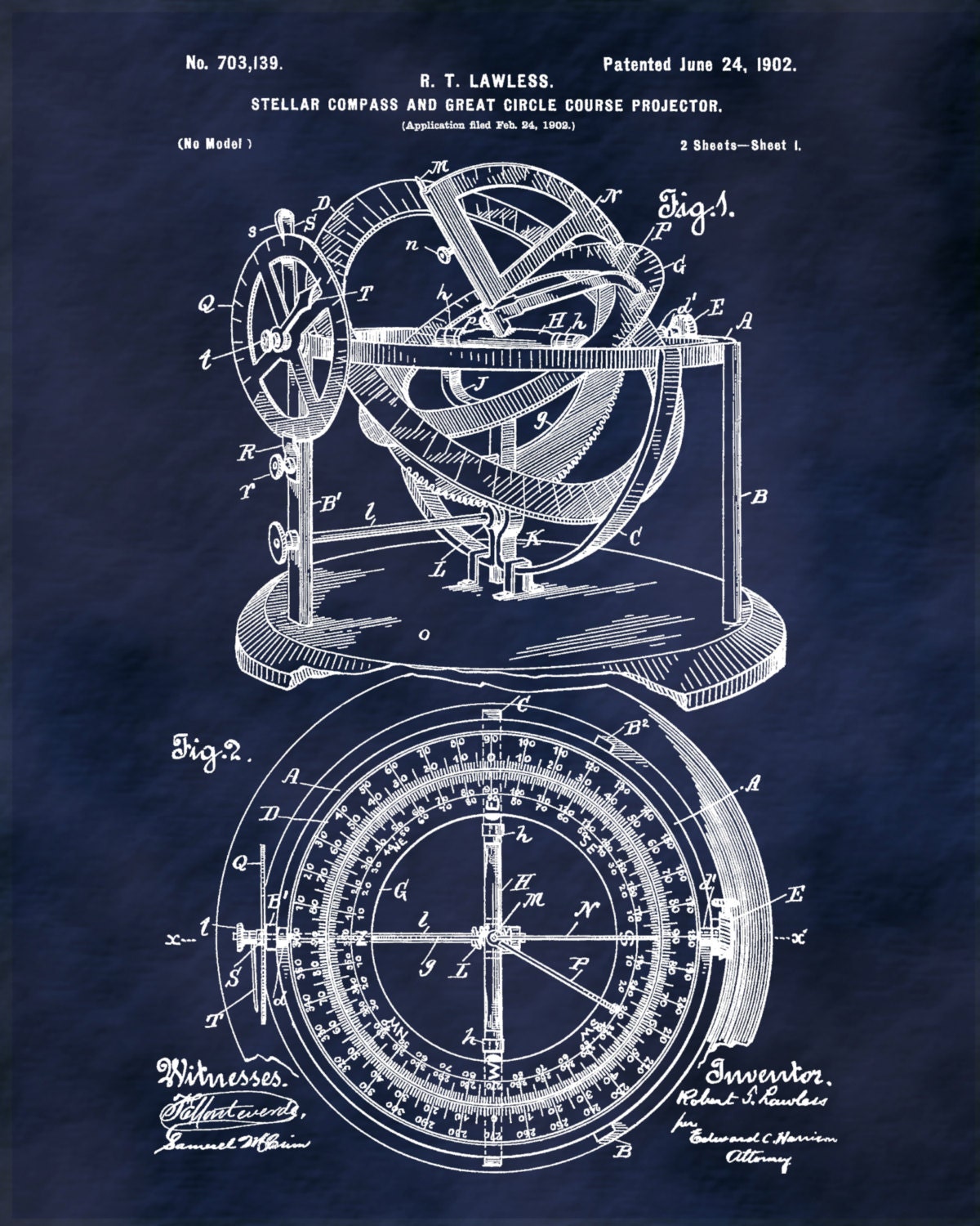 Patent 1902 Stellar Compass Nautical Art Print - Poster - Boat - Ship ...
