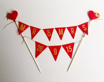 Birthday Bunting Personalised Number Cake Topper Yellow and