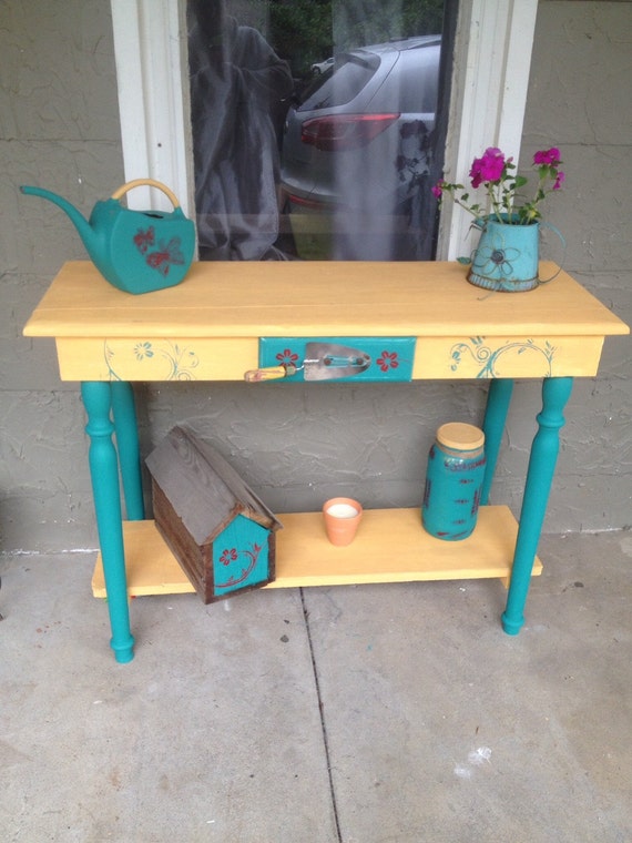 Items similar to Hand Painted Potting Bench on Etsy