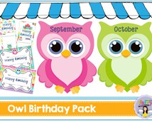 Owl Birthday Charts and Certificates