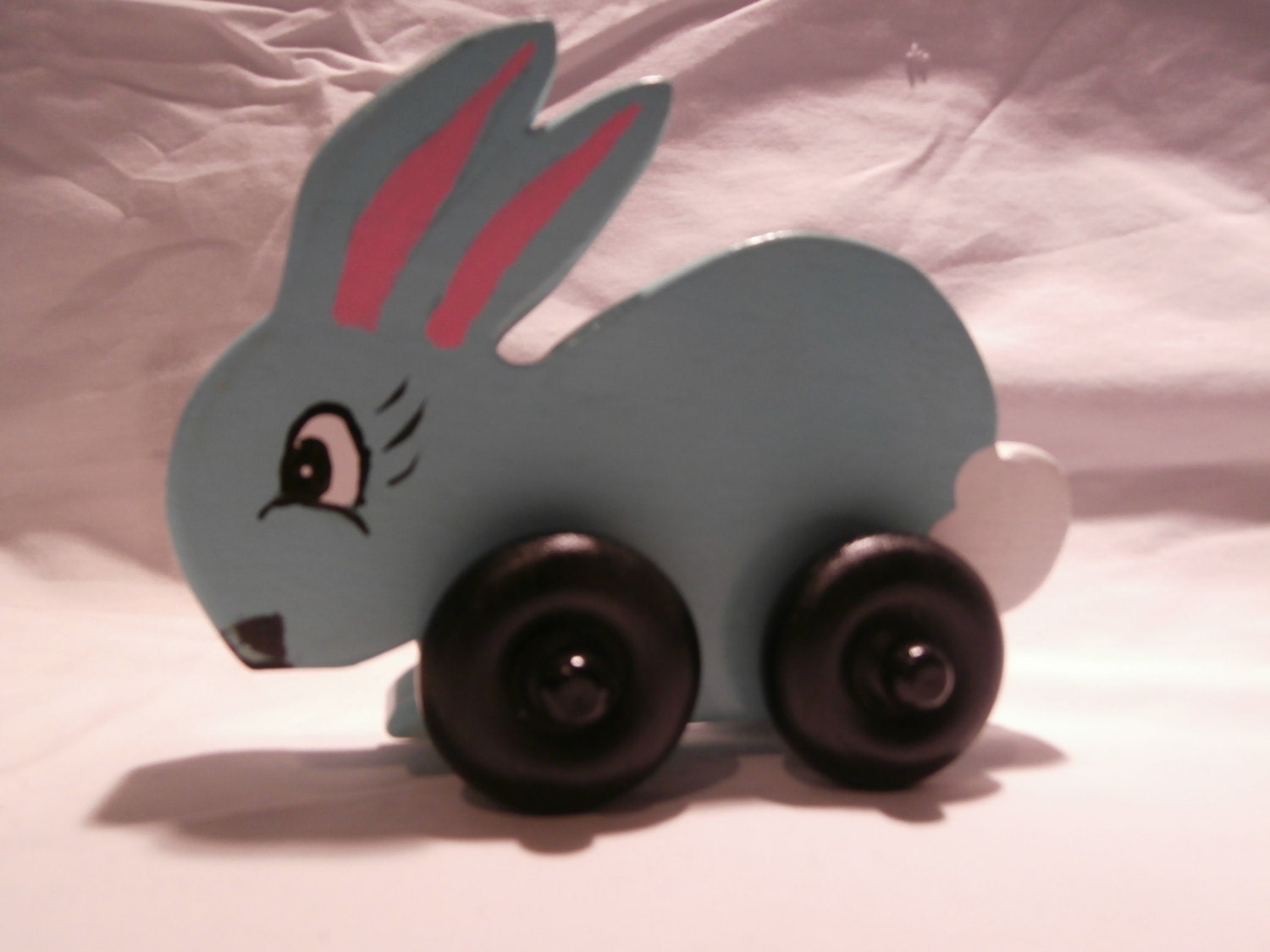 Rabbit on wheels wooden toy push pull wood animal rolls
