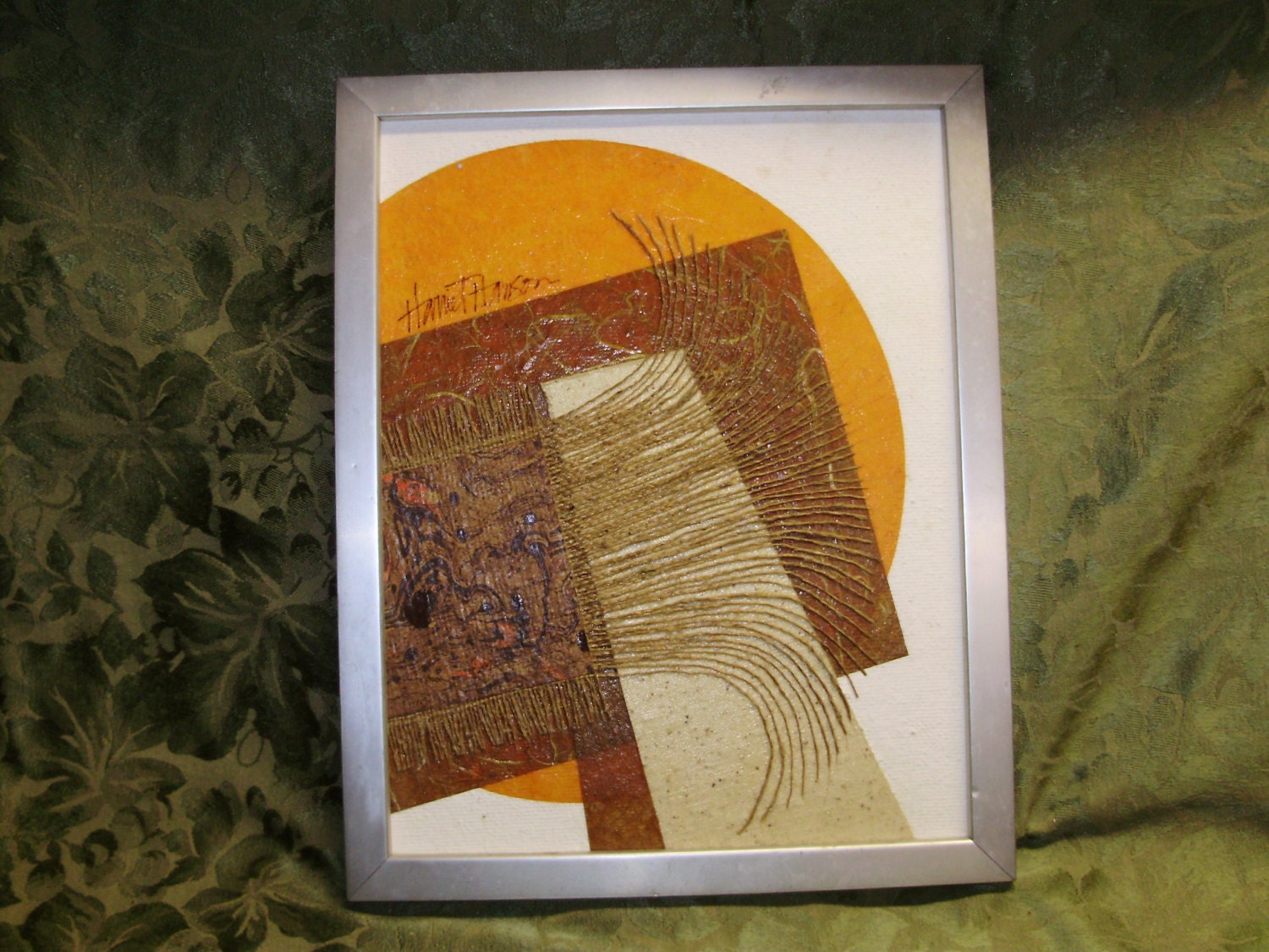 Framed Mixed Media Fiber Art Collage Harriet Hanson Chicago