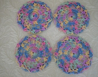Handmade Set of Six Crocheted Glass Coasters-Doilies by ClassyWork