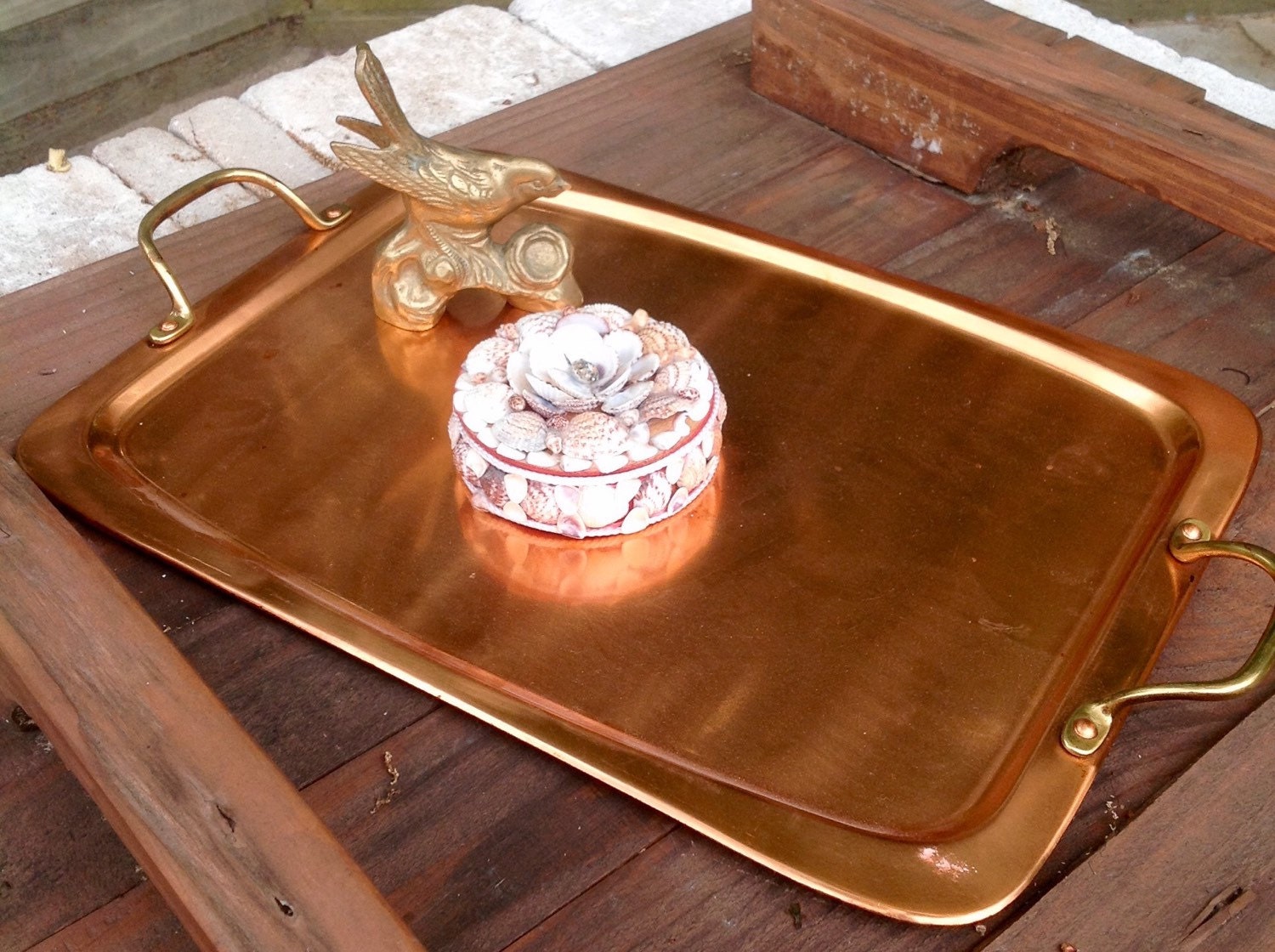 FREE SHIPPING…Vintage Large Copper Tray with Brass Handles-Barware-Mid ...