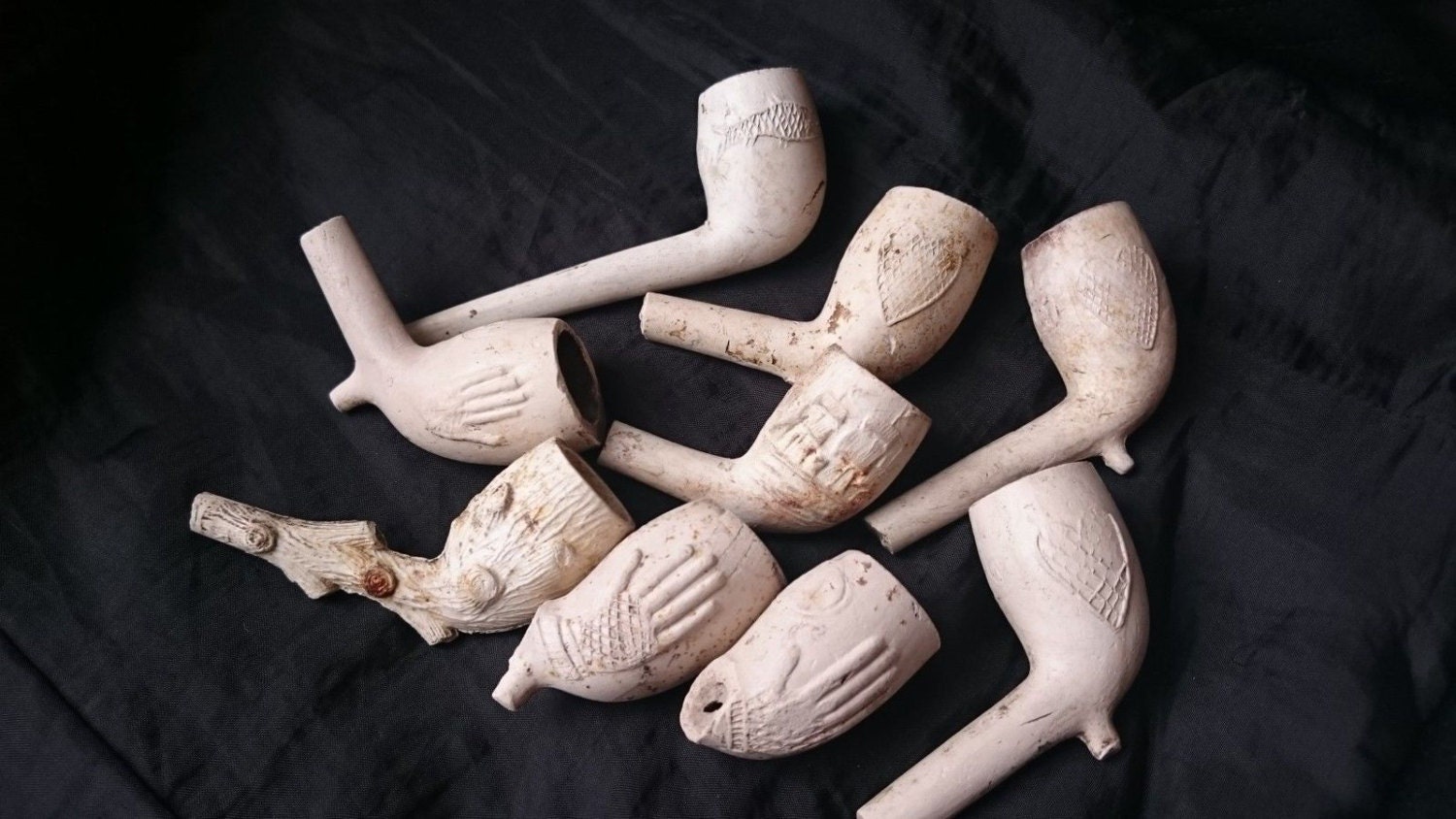 Reserved Antique Victorian Clay Pipe Pieces Set of by scottishart
