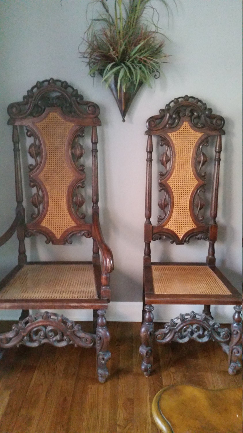 Antique Vintage Handcarved Gothic His Hers High Back Parlor Chair Set ...