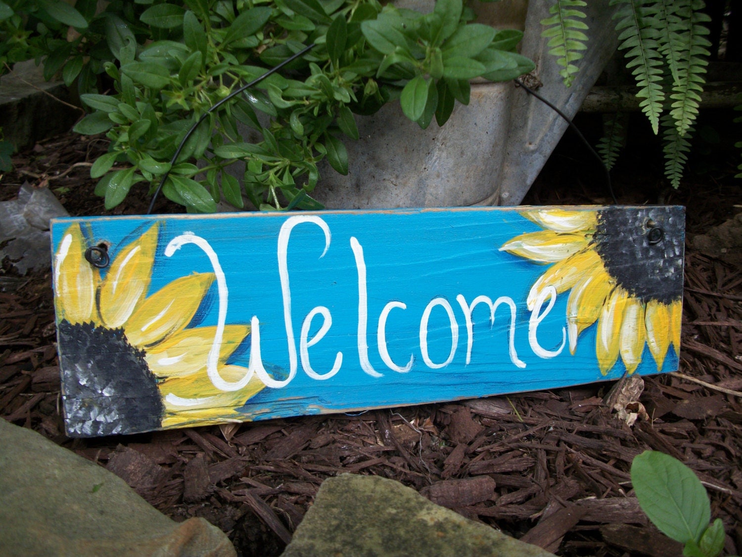 sunflower welcome sign wood sign country by CottageDesignStudio
