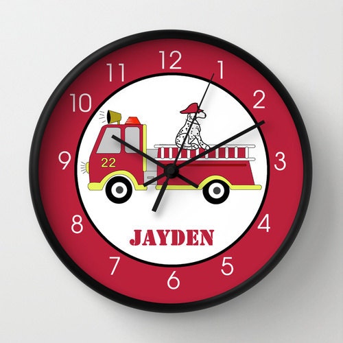 Fire Engine Firefighter Firetruck Boys Room Wall Clock