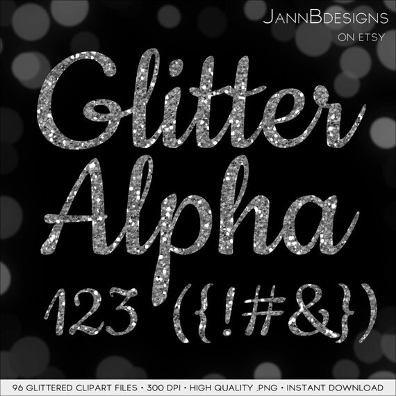 Silver Glitter Alphabet Clipart Instant Download