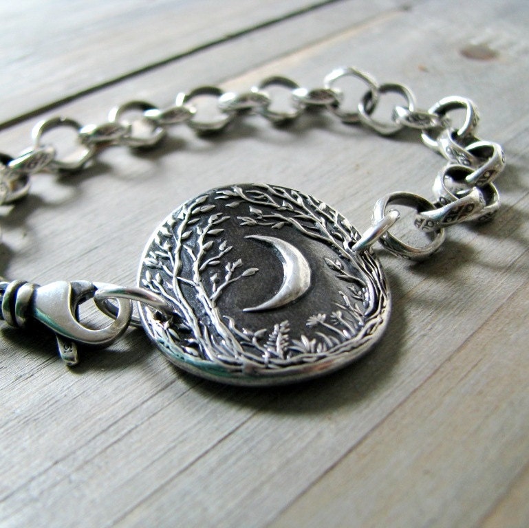 Forest Moon Bracelet Fine Silver Jewelry Handmade in