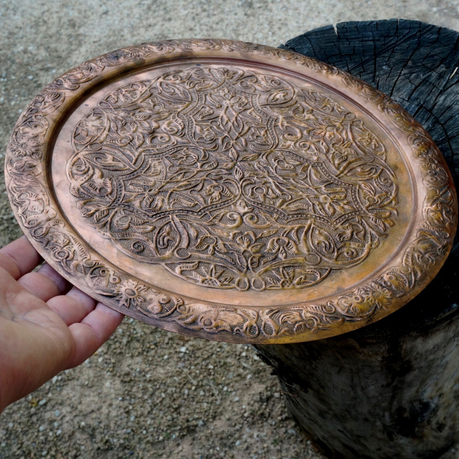 antique PERSIAN copper tray // middle east tray // Islamic tray ...