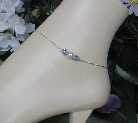 Something Blue Bridal Anklet Swarovski Light Sapphire Blue