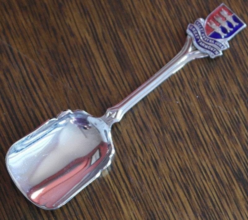 vintage chrome plate enamel top sugar serving spoon from great yarmouth ...