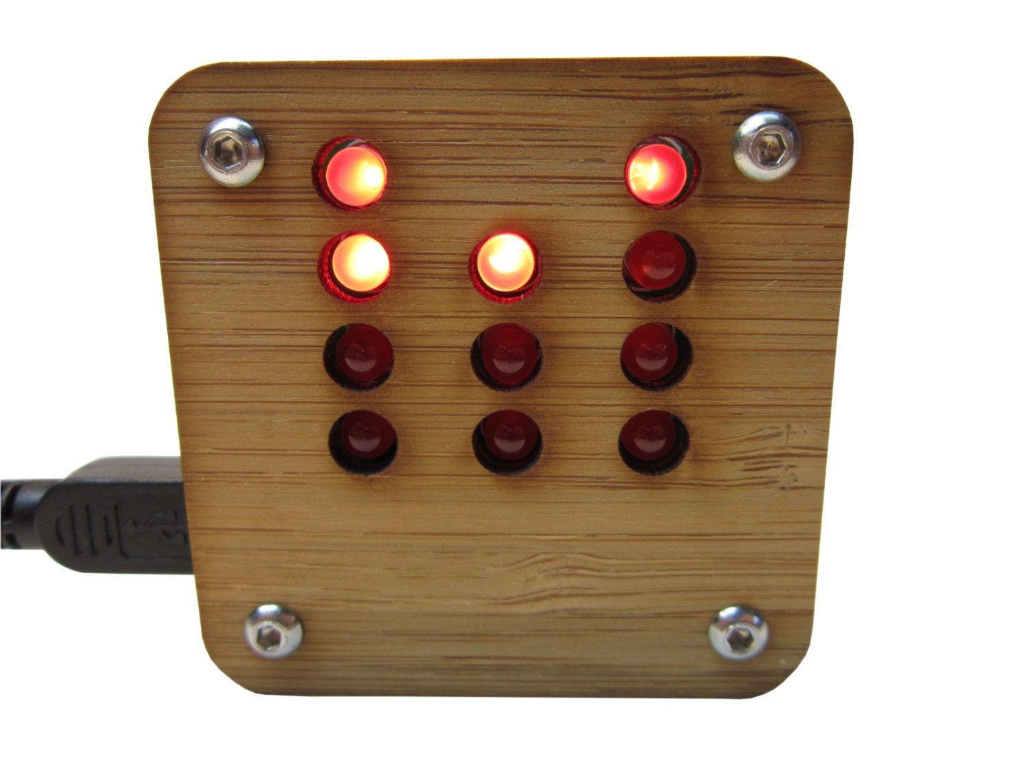Simple Binary Clock In Sustainable Bamboo Case Usb Powered As