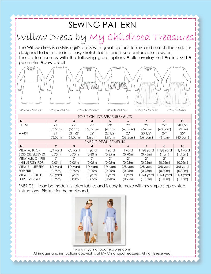 Childrens sewing pattern pdf Girls Dress pattern PDF stretch