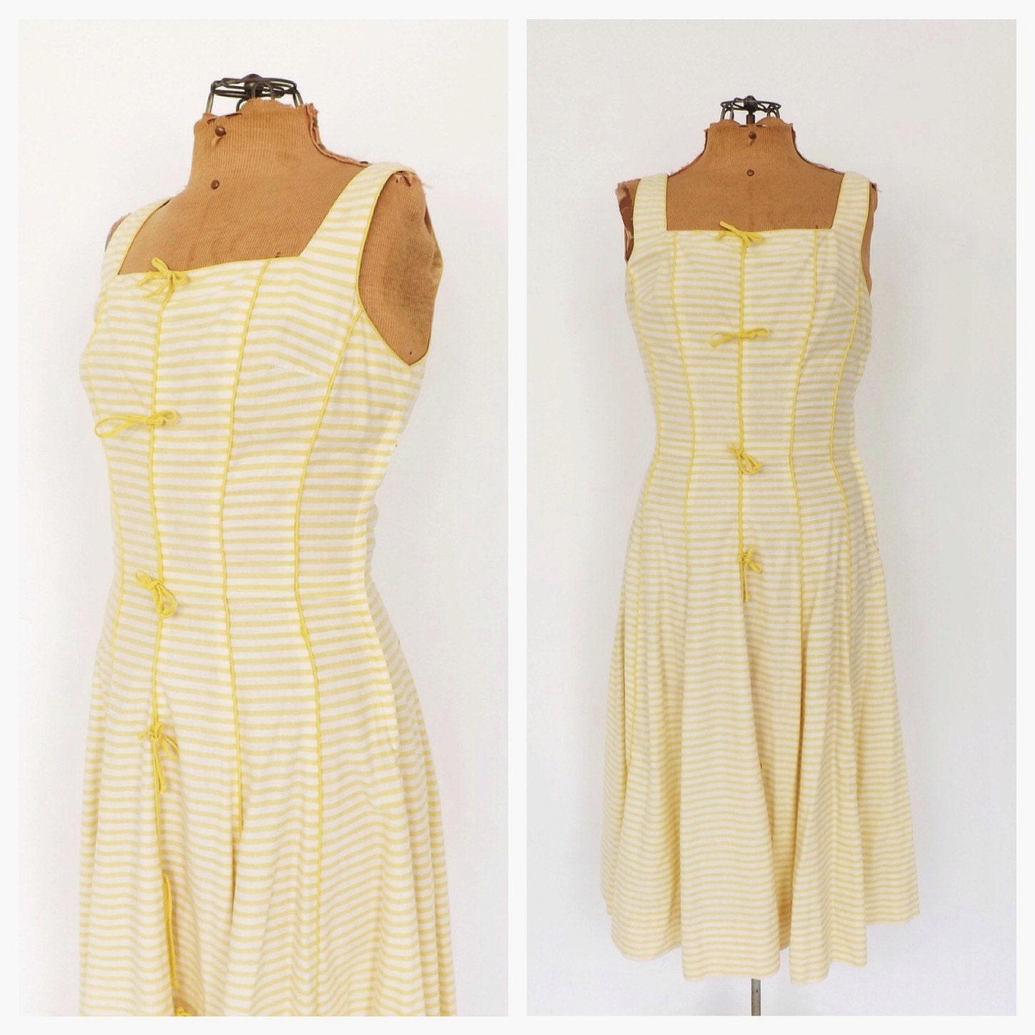 Vintage Gidget Dress 1950s Lemon Yellow Striped