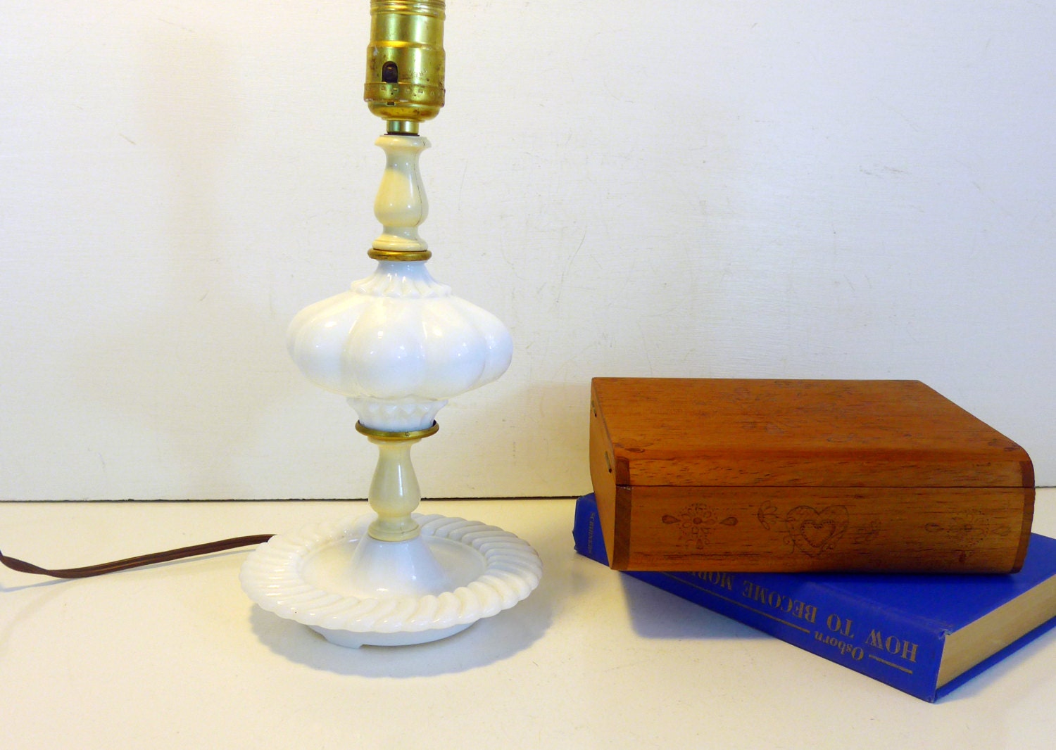 Vintage Milk Glass Lamp Base Early American Beach Decor White Glass Lamp Retro Housewares