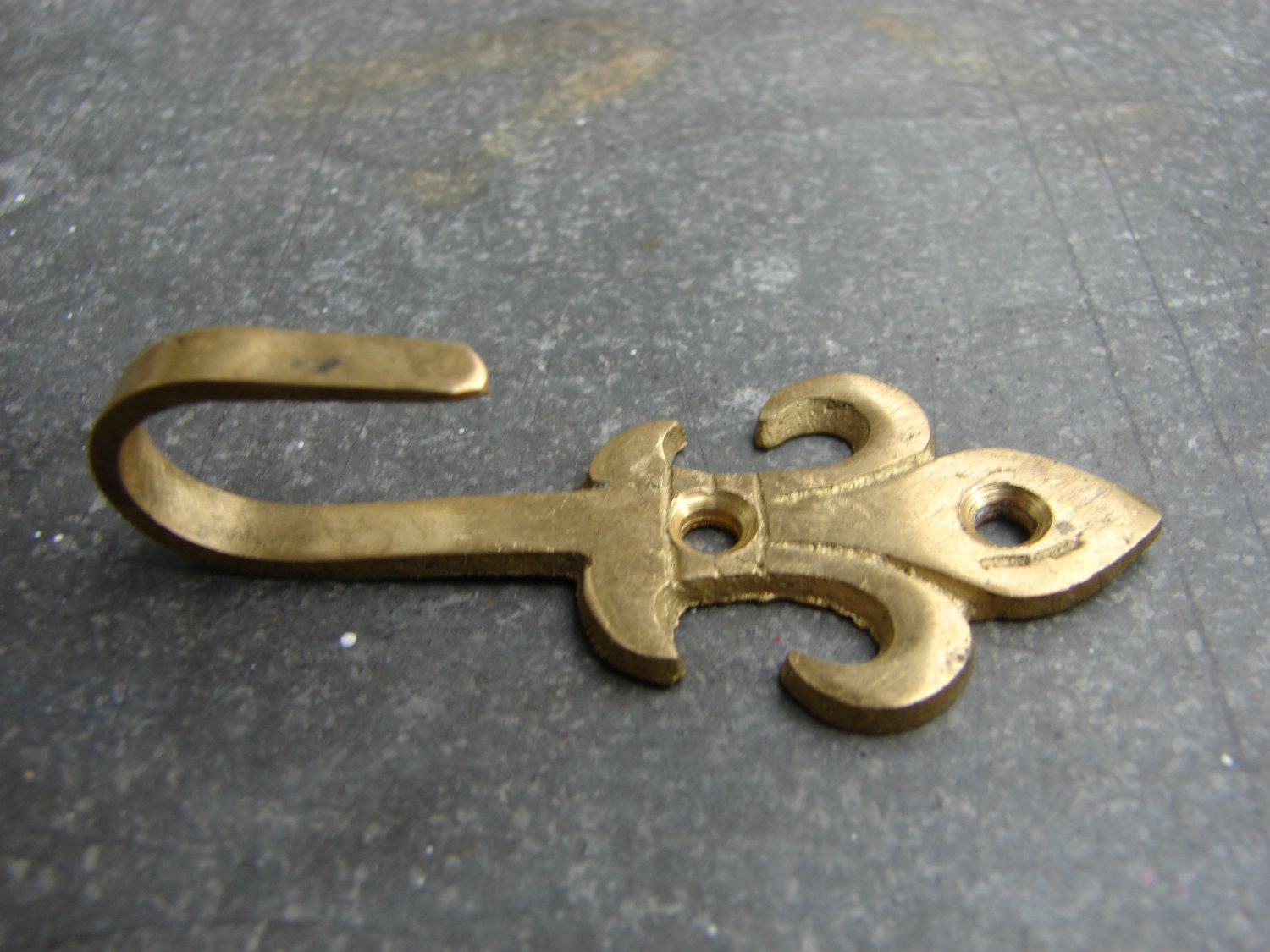 Vintage French design small brass hang hook with Lilly / Rustic wall ...