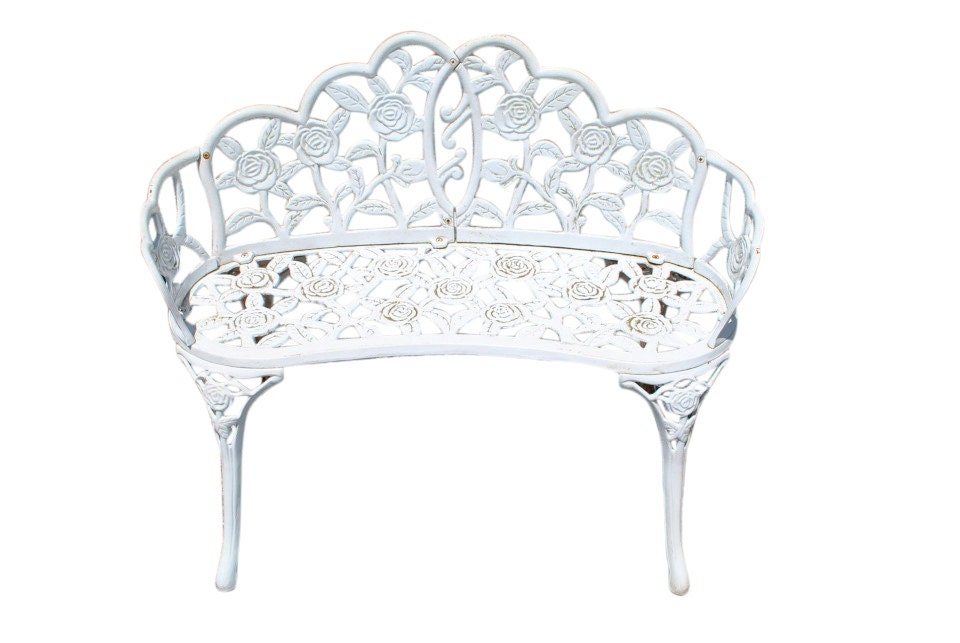 Antique White Cast Iron Garden Bench, Outdoor Settee, Bench Ca 1930s ...