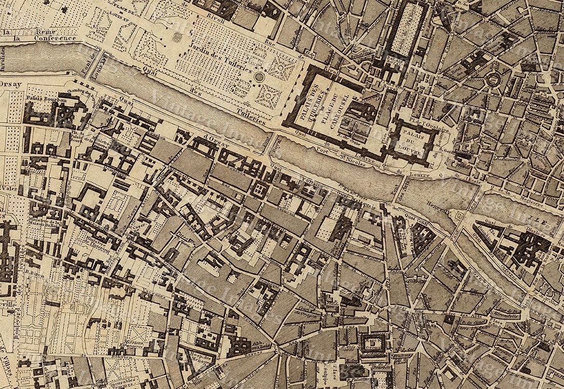 Old Map Vintage Paris City Plan, Map of Paris 1860 French style Paris ...