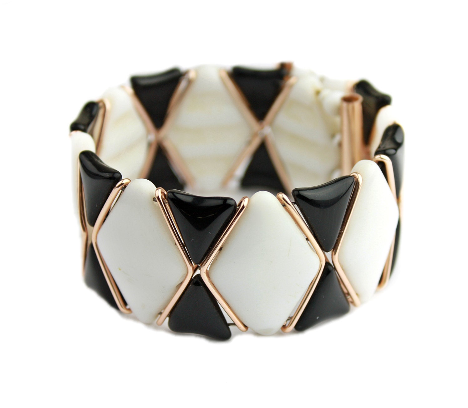 Black and White Checkered Stretch Wrap Bracelet / Western Germany / b4 ...