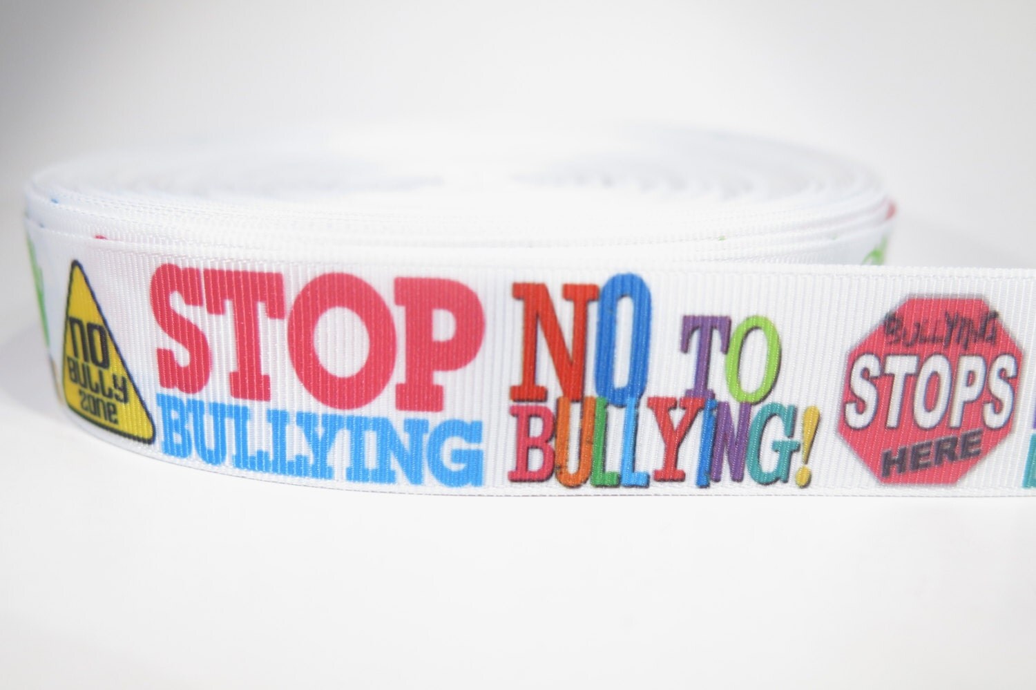 5 yards of 1 inch Stop bullying grosgrain ribbon