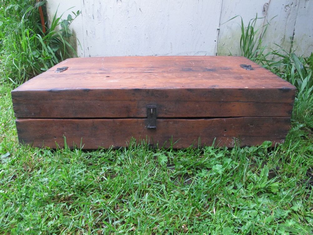 Primitive Wooden Tool Box/ Rustic wood box/ Rustic Wooden Coffee Table ...