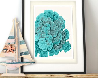 Blue Coral print 1 Nautical print coral art by NauticalNell