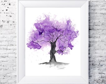Purple tree art | Etsy