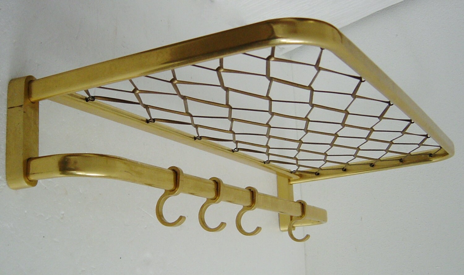 vintage 50s gold tone aluminium coat rack / hat rack with 4 hooks ...