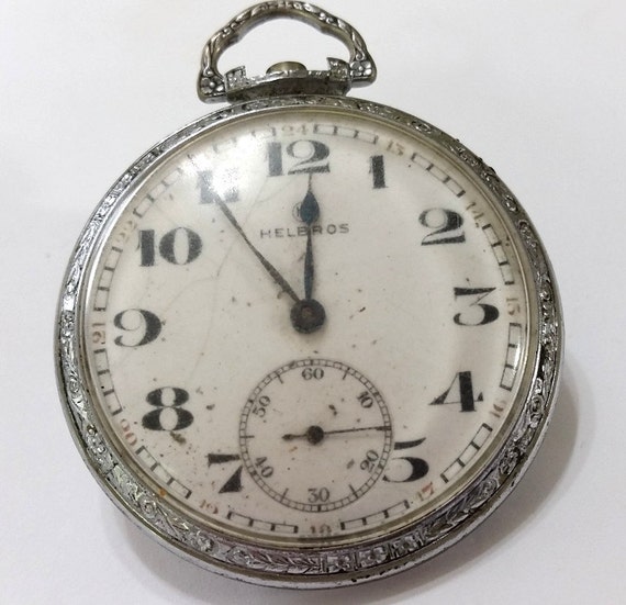 Vintage Helbros Pocket Watch Movement Dial and Case by Beadnbugs
