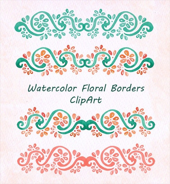 Items similar to Watercolor Floral Borders, Watercolour borders ...