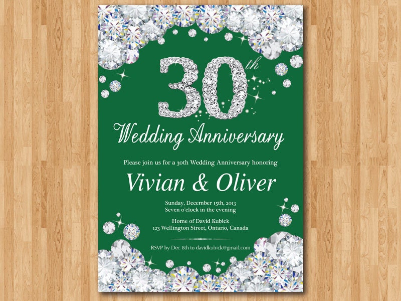 30th Wedding Anniversary Invitation Emerald Green Green Glam