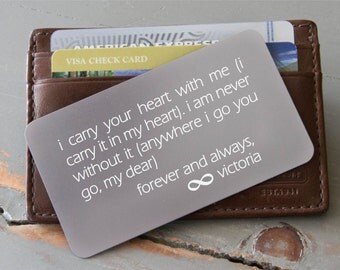 Engraved Wallet Card Personalized Wallet Card by MessageMeThis