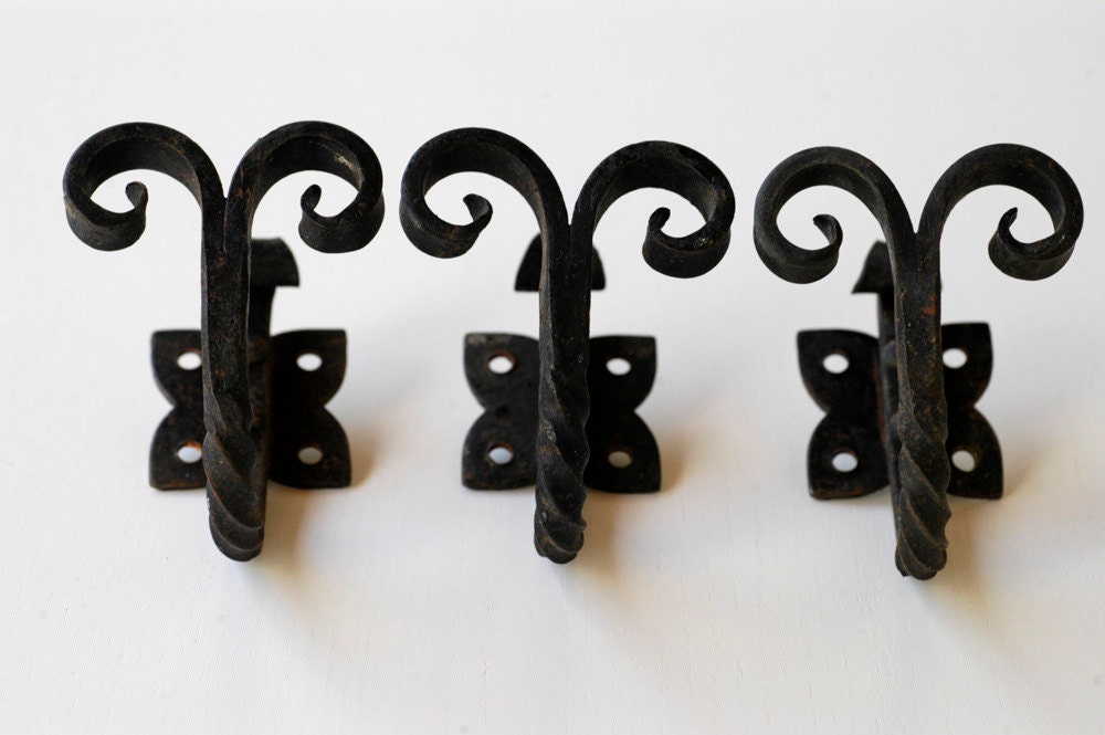 wall hooks / 3 black metal coat hooks / architectural metal salvage ...