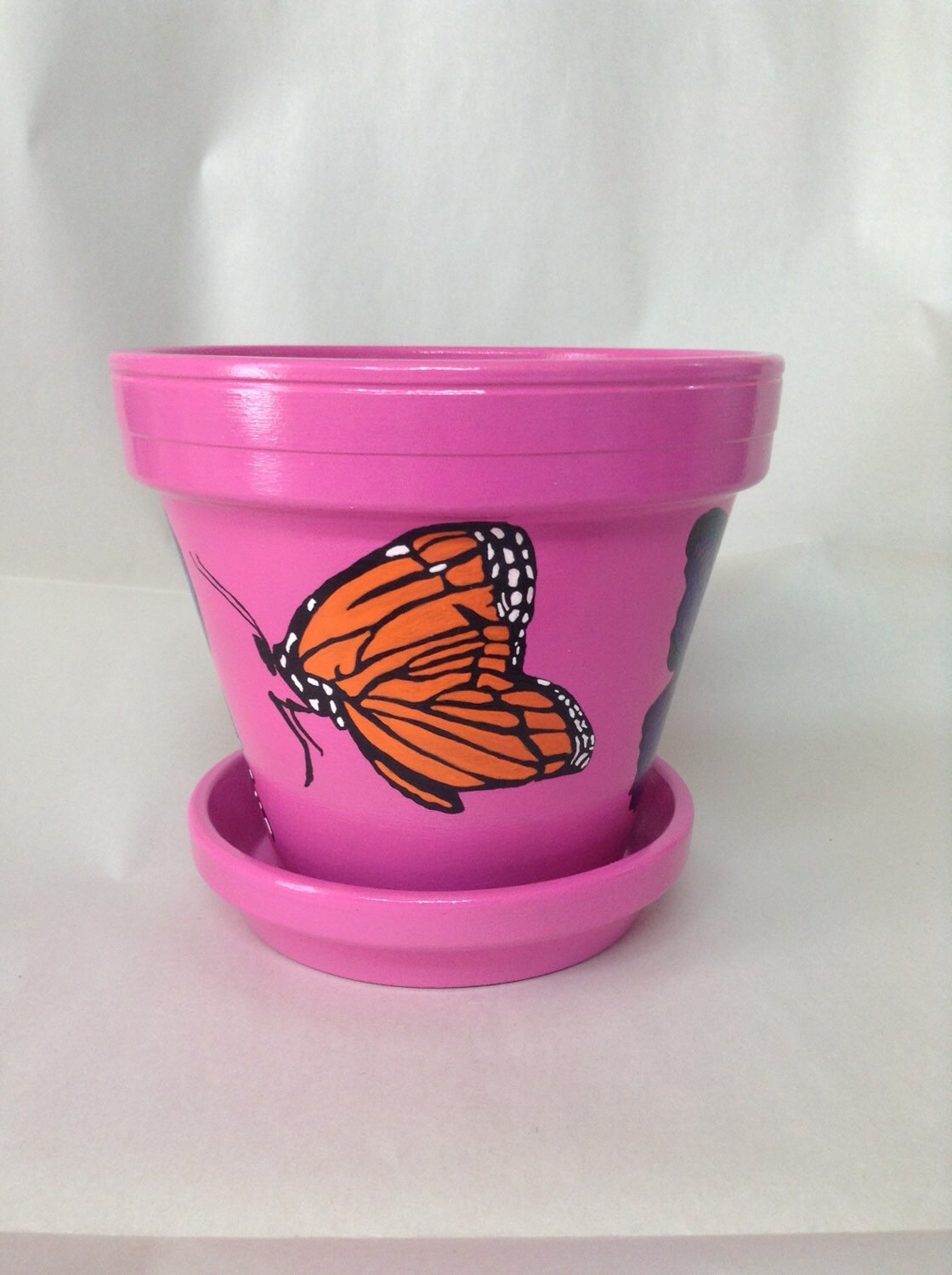Hand painted butterfly flowerpot. Butterfly decor. Acrylic