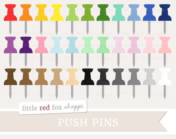 Push Pin Clipart Pushpin Clip Art Labels by LittleRedFoxShoppe