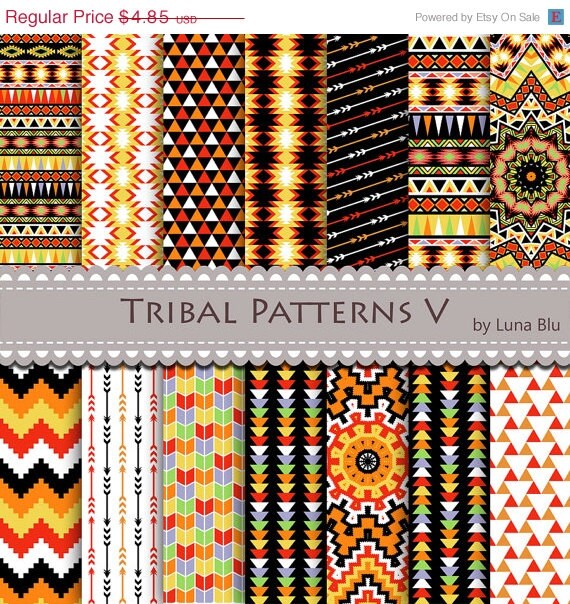60% OFF Tribal Digital Paper: " Tribal Patterns" with triangles ...