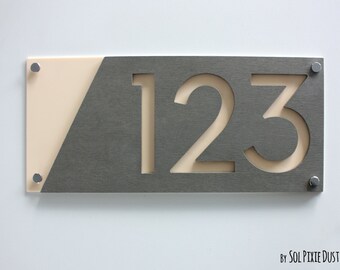 Modern House Numbers Square Concrete with Blue by SolPixieDust