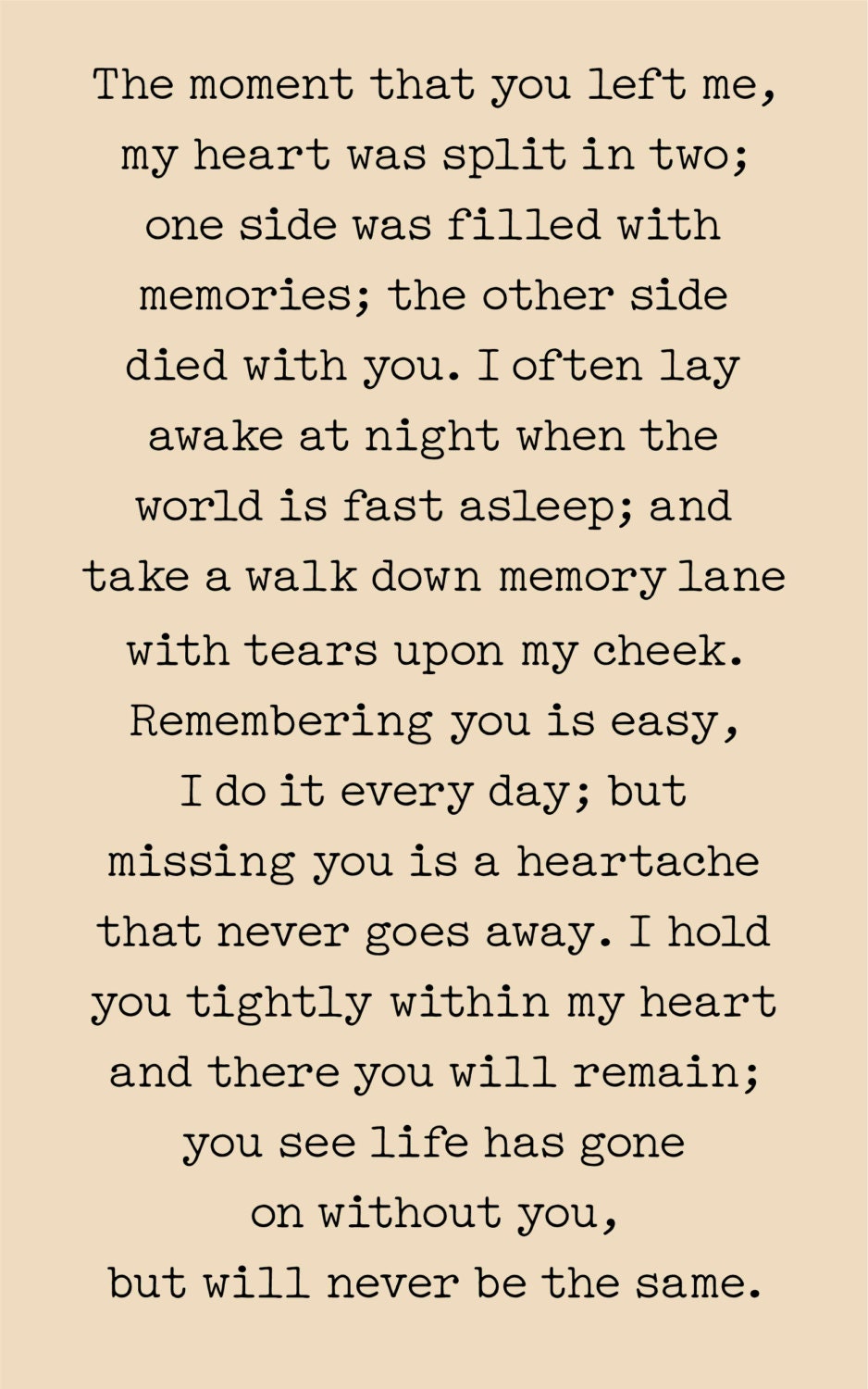 The Moment You Left Me Print Canvas or Wood Sign Sympathy