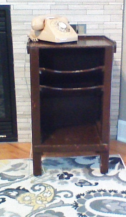 Wood Telephone Stand with Angled Slots for Books and Open Front Mid ...