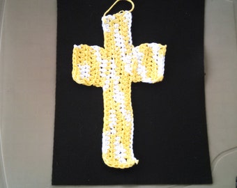 Yellow and white crocheted cross