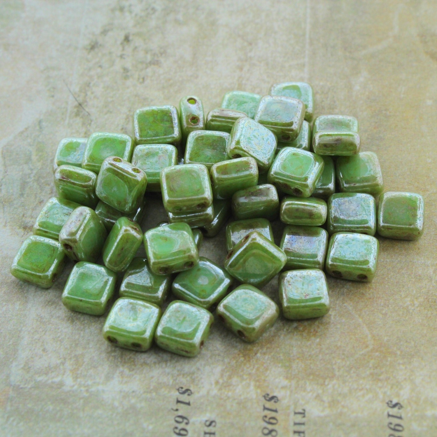 50pcs CzechMates 2 hole Tile beads Honeydew by BeadBistroCrafts
