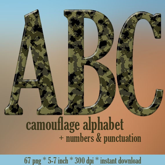 Camouflage alphabet clipart printable camo letters by LucyPlanet