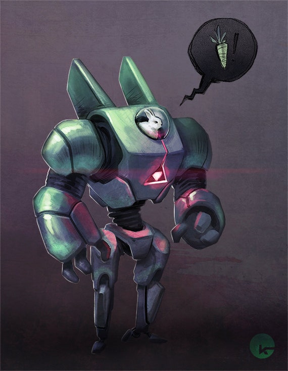 Mecha Bunny Wood Panel