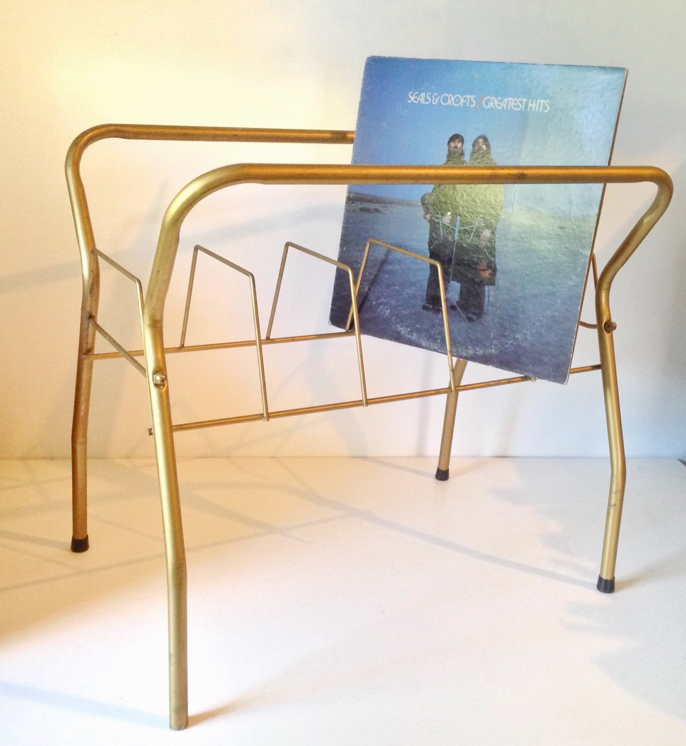 vintage record cart – MCM mod brass record storage – Haute Juice