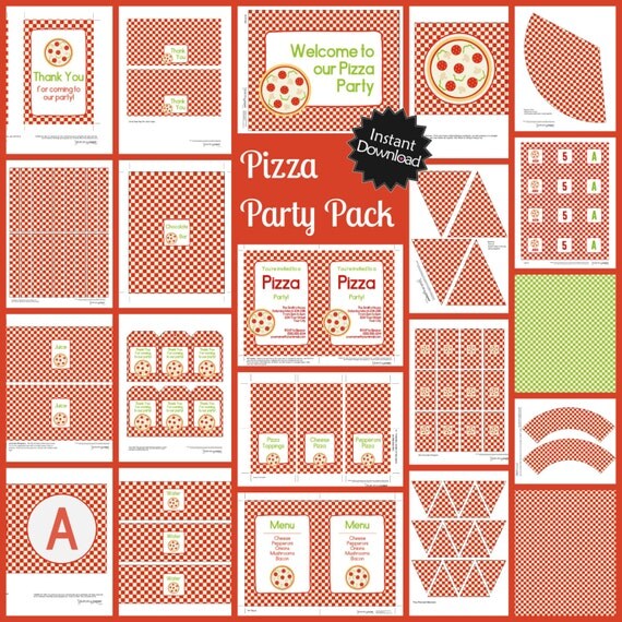 Editable Pizza Party Pack and Invite Instant by yummypaper