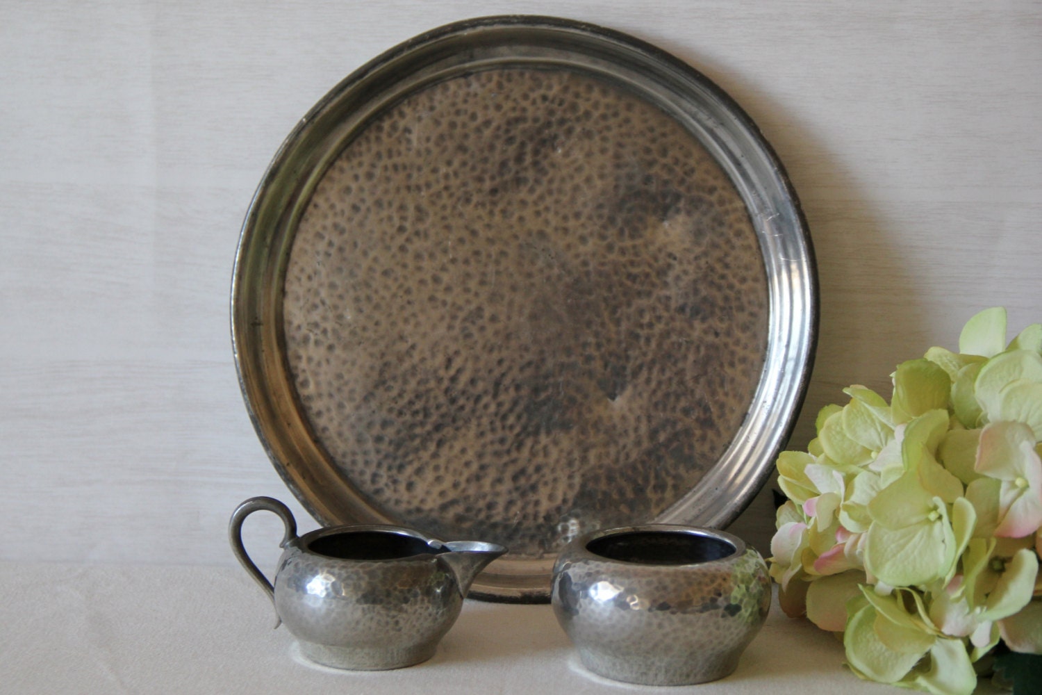 SALE – Vintage Pewter Set – Vintage Hand Hammered Pewter Jug, Sugar ...