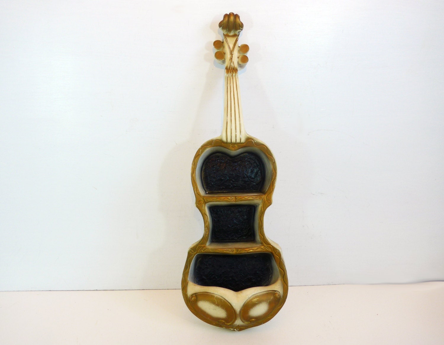 LARGE Vintage Violin Shelf Wall Home Decor - Gold Ivory & Black Shelf ...