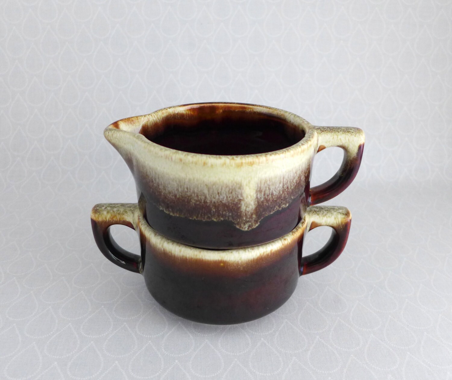 Open Sugar Bowl & Creamer Set, Vintage Pfaltzgraff, Brown Drip, Ceramic ...